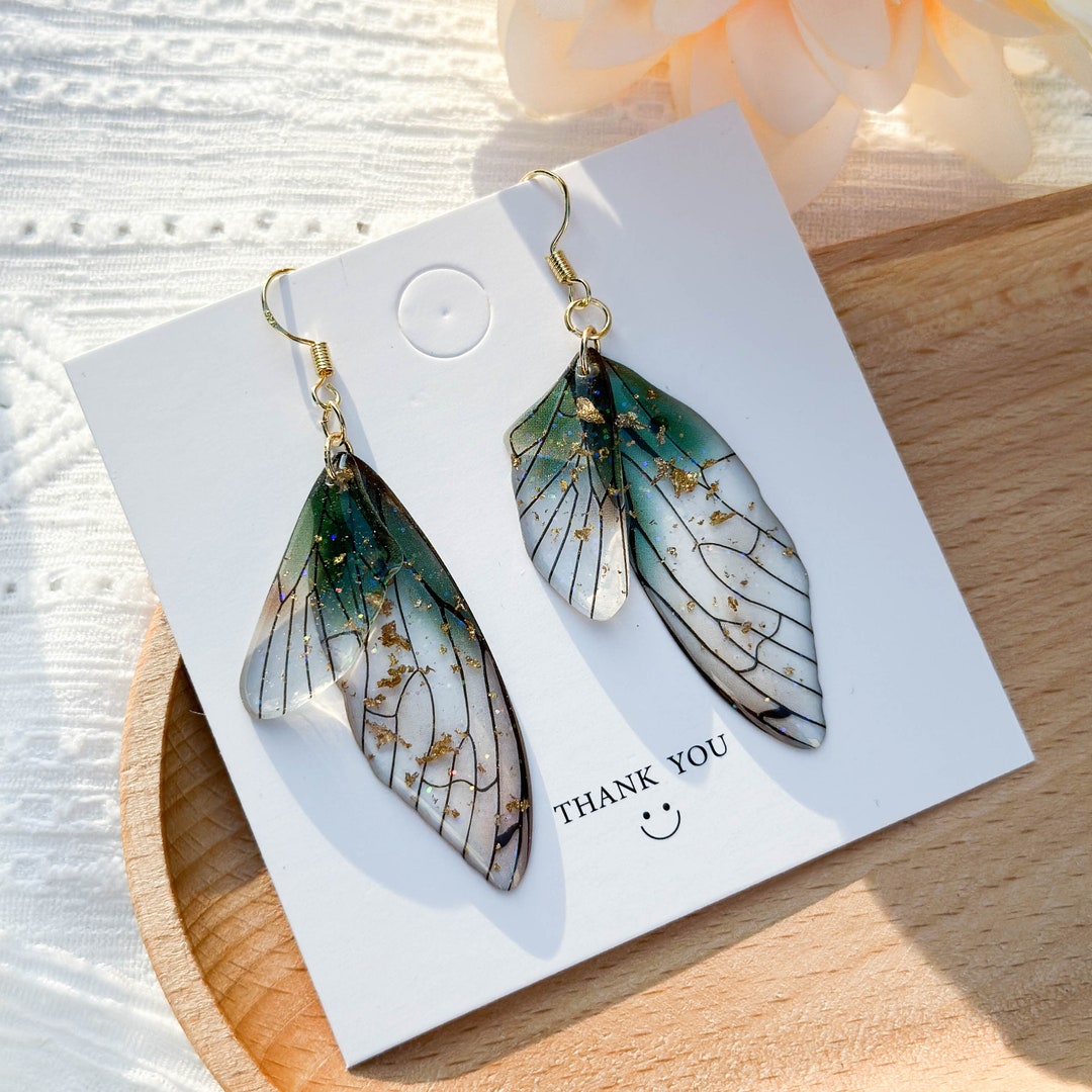 Handmade Butterfly Wing Earrings, Gold Foil Butterfly Earrings, Resin ...