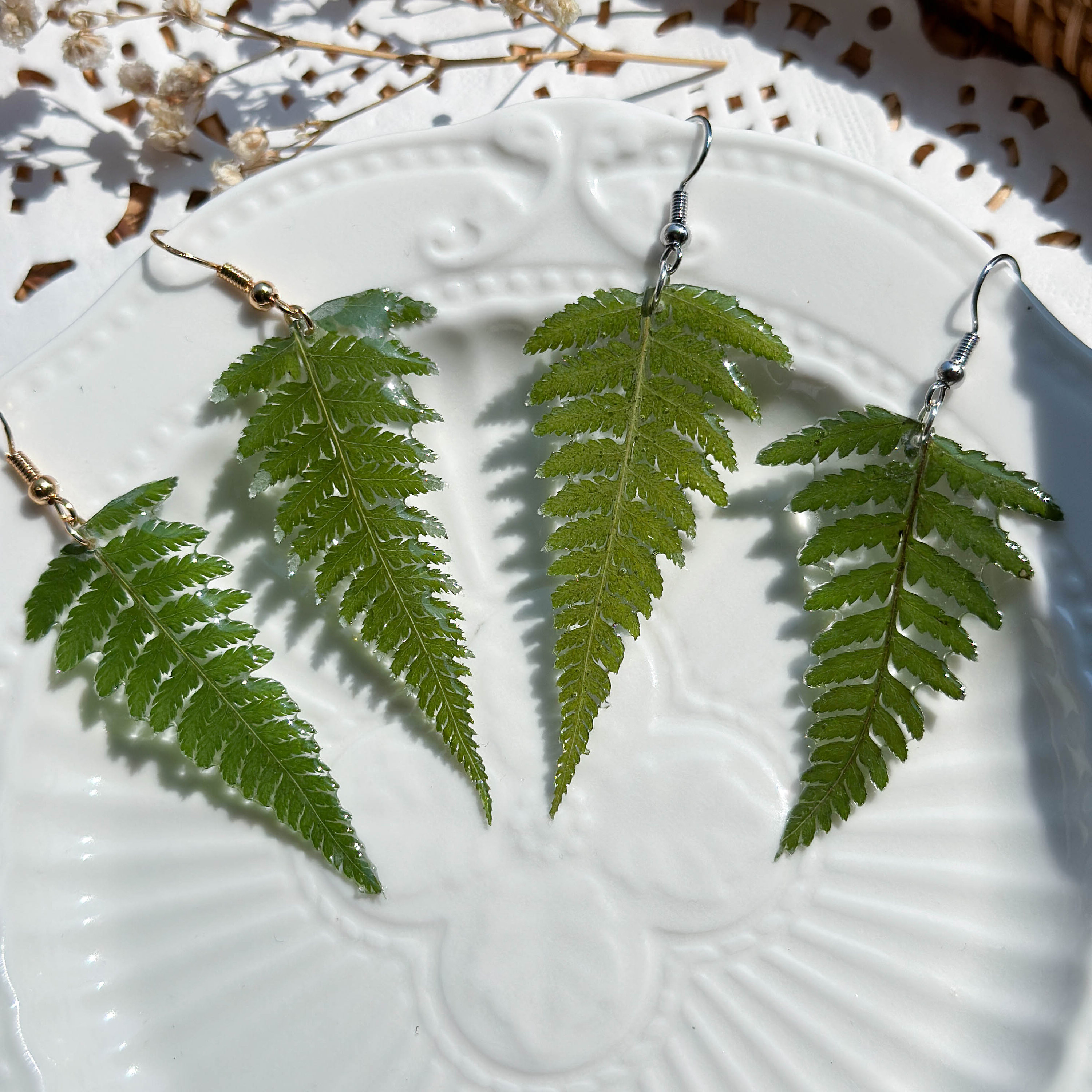 Real Fern Leaf Earrings, Pressed Leaf Earrings, Dried Leaves Resin ...