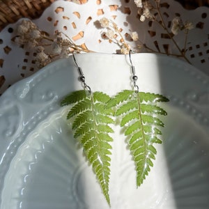 Real Fern Leaf Earrings, Pressed Leaf Earrings, Dried Leaves Resin Earrings, Green Leaf Earrings ...