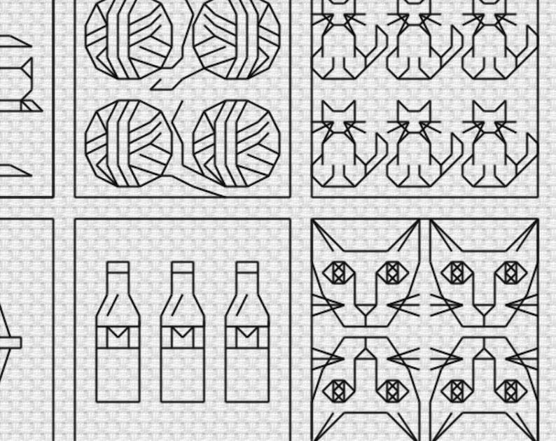 Blackwork Embroidery Pattern -all About Cats - Blackwork Pattern of Cat ...