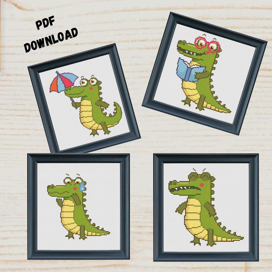 Crocodile / Alligator Cartoon Series, "sad","happy", "angry" and ...