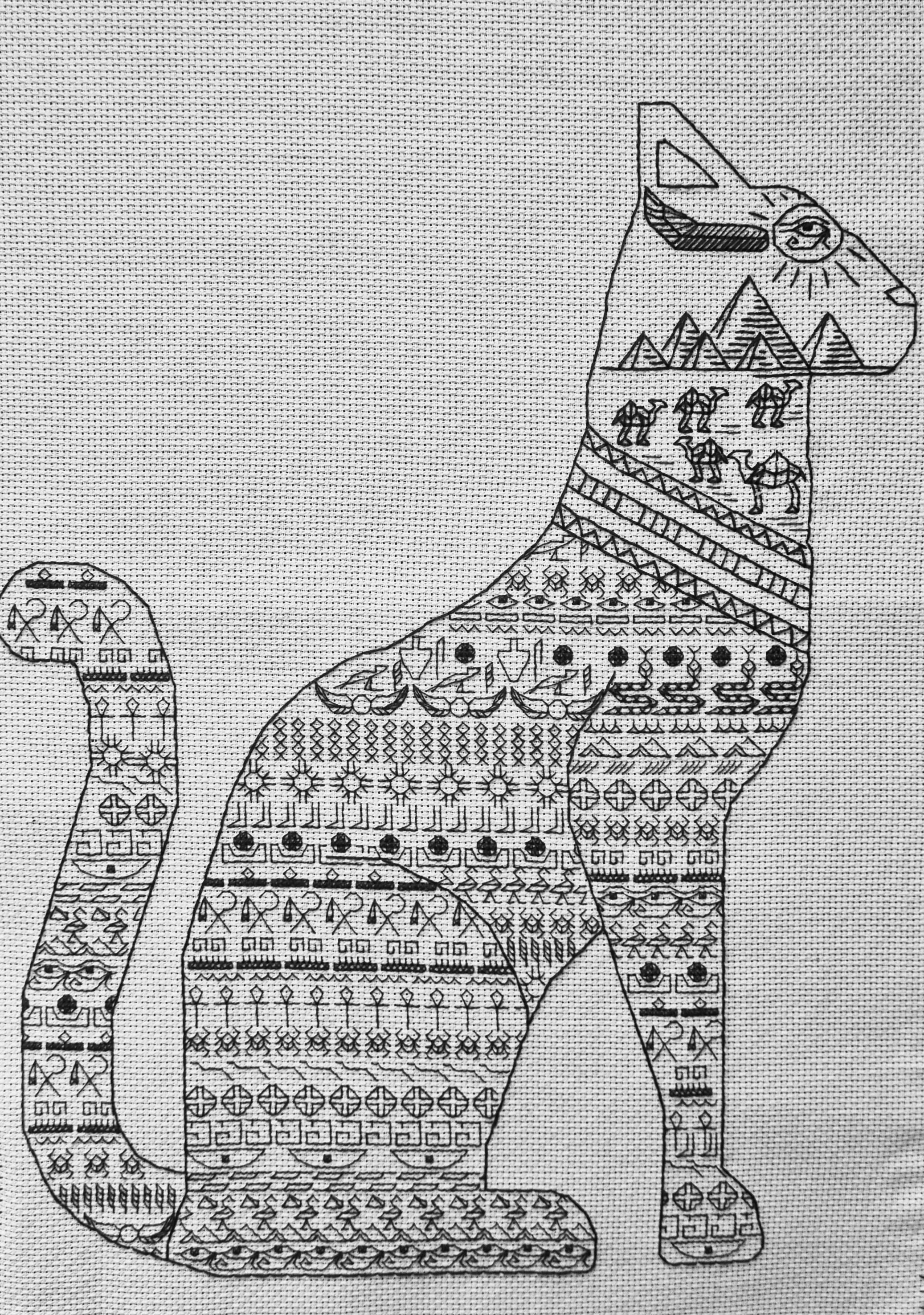 Blackwork Embroidery Pattern -ancient Egypt Cat- Unique Blackwork ...