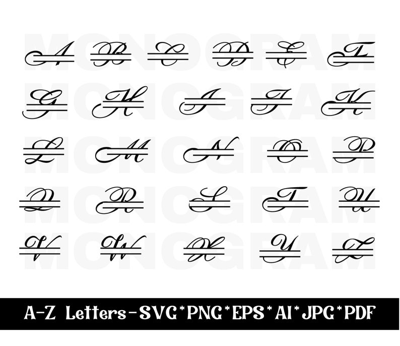 Split Monogram SVG PNG Split Monogram Alphabet SVG Split - Etsy