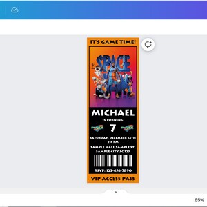 Space Jam Birthday Invitation, Space Jam Birthday Invite Ticket, Space ...