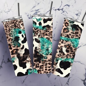 Cowhide Leopard Turquoise Glitter Background PNG Sublimation Design ...