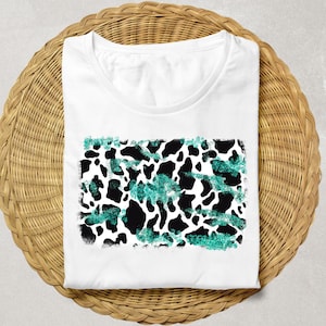 Cowhide Turquoise Glitter Background PNG Sublimation Design, Cowhide ...