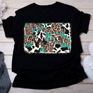 Cowhide Leopard Turquoise Glitter Background PNG Sublimation Design ...
