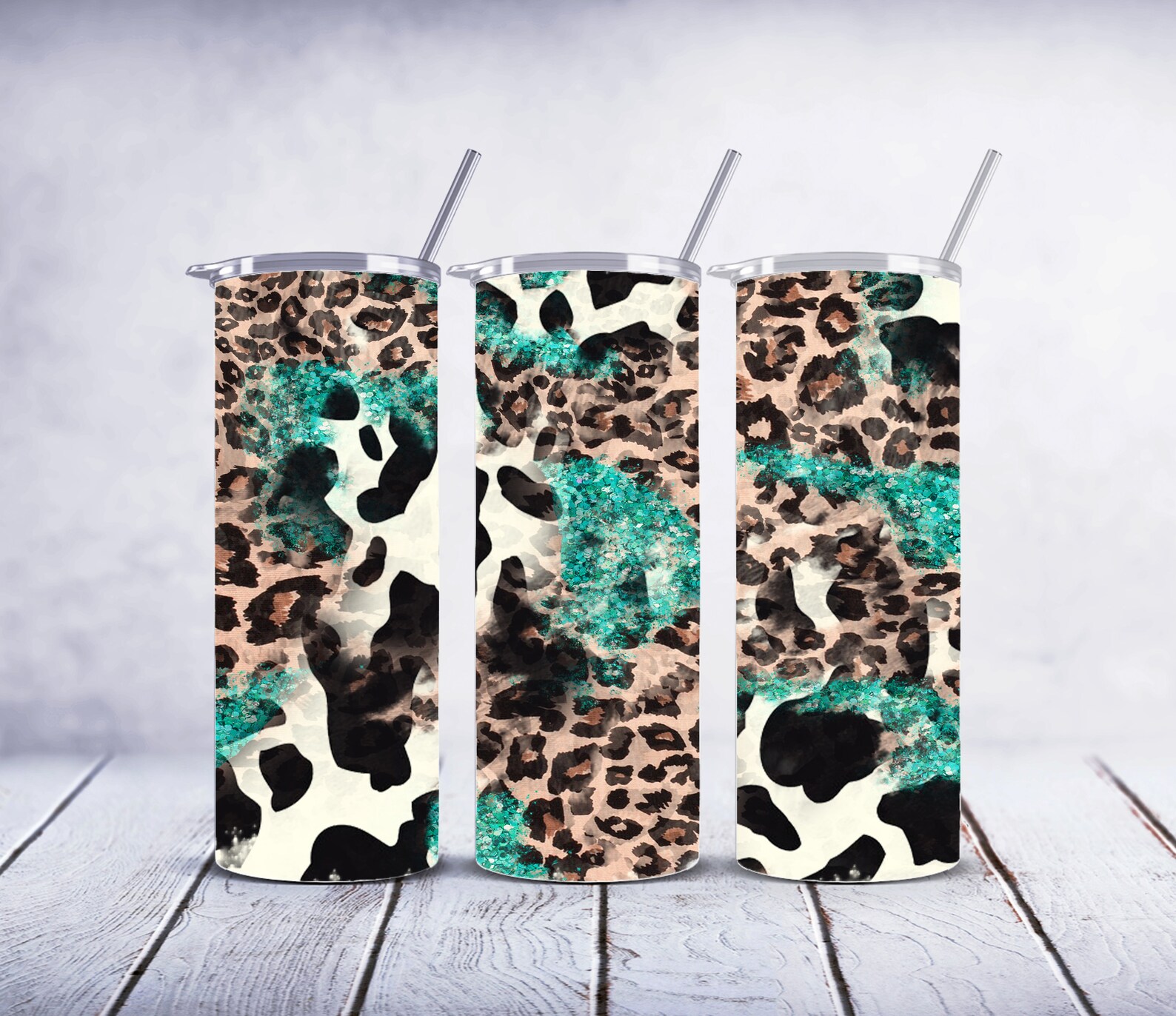 Cowhide Leopard Turquoise Glitter Background PNG Sublimation Design ...