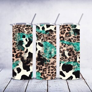 Cowhide Leopard Turquoise Glitter Background PNG Sublimation Design ...