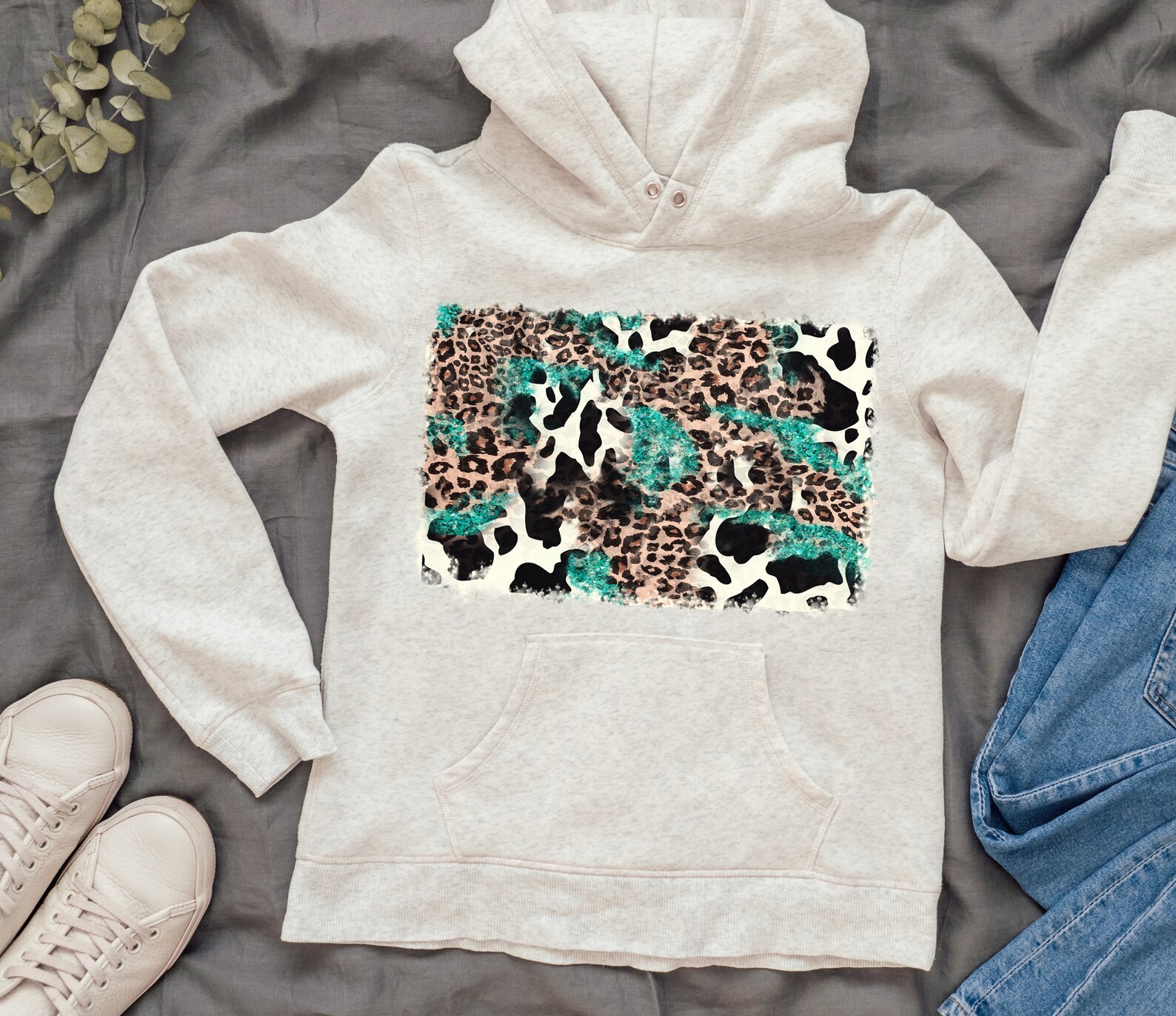 Cowhide Leopard Turquoise Glitter Background PNG Sublimation Design ...