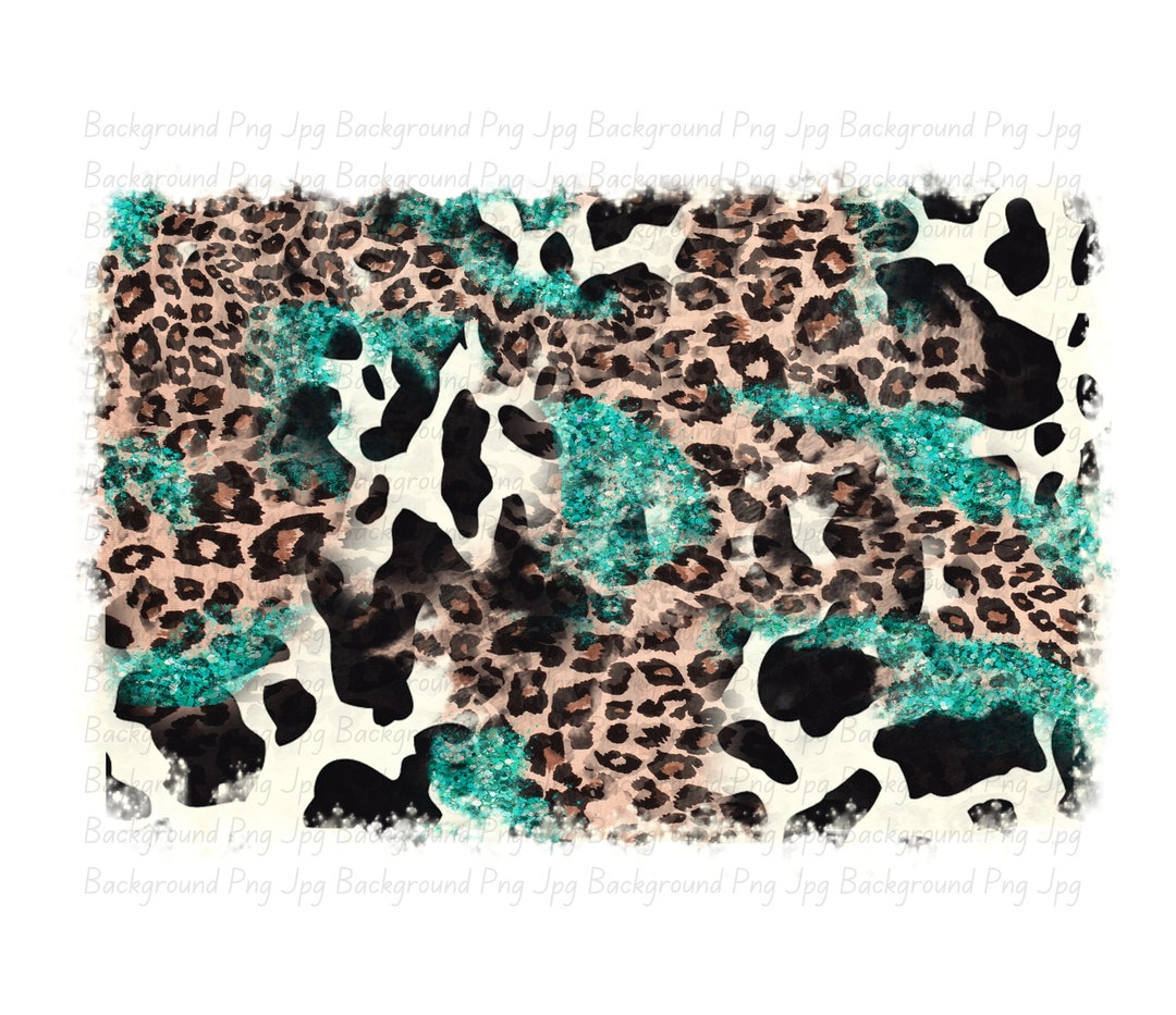 Cowhide Leopard Turquoise Glitter Background PNG Sublimation Design ...