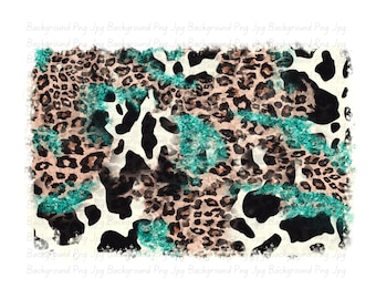 Cowhide Turquoise Glitter Background Png Sublimation Design, Western ...