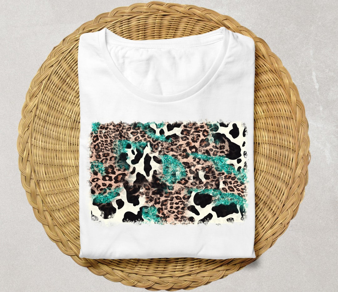 Cowhide Leopard Turquoise Glitter Background PNG Sublimation Design ...