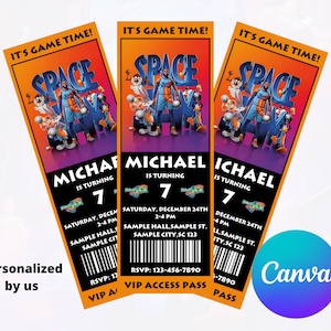 Space Jam Birthday Invitation, Space Jam Birthday Invite Ticket, Space ...