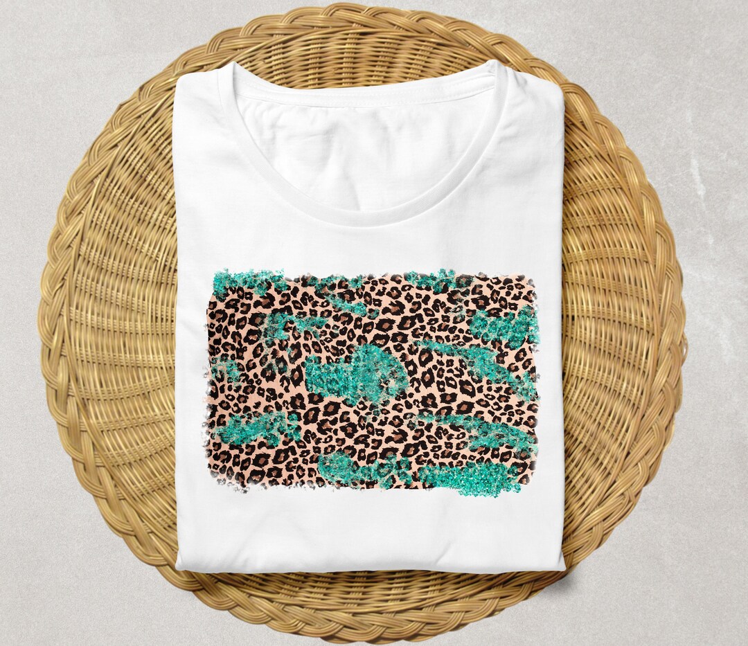 Leopard Turquoise Glitter Background PNG Sublimation Design, Leopard ...