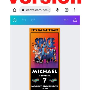 Space Jam Birthday Invitation, Space Jam Birthday Invite Ticket, Space ...