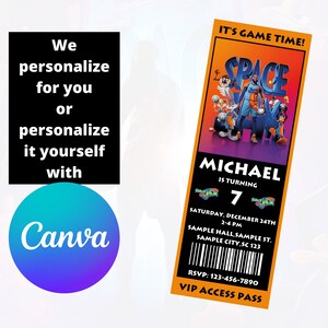 Space Jam Birthday Invitation, Space Jam Birthday Invite Ticket, Space ...