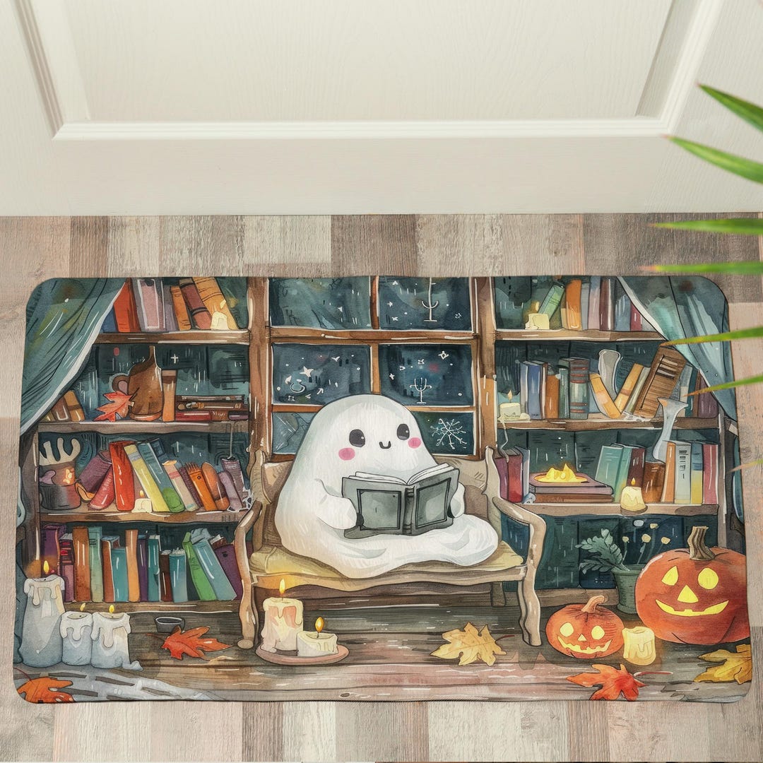 Ghost Reading Books Rug,funny Halloween Doormat,halloween Door Mat ...