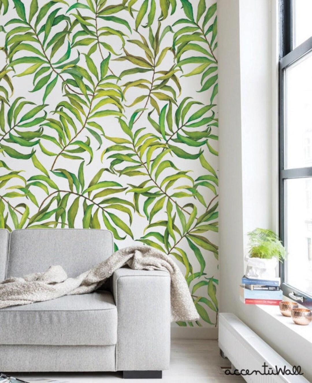 Tropical Leaves Peel & Stick Wallpaper Repositionable Large - Etsy