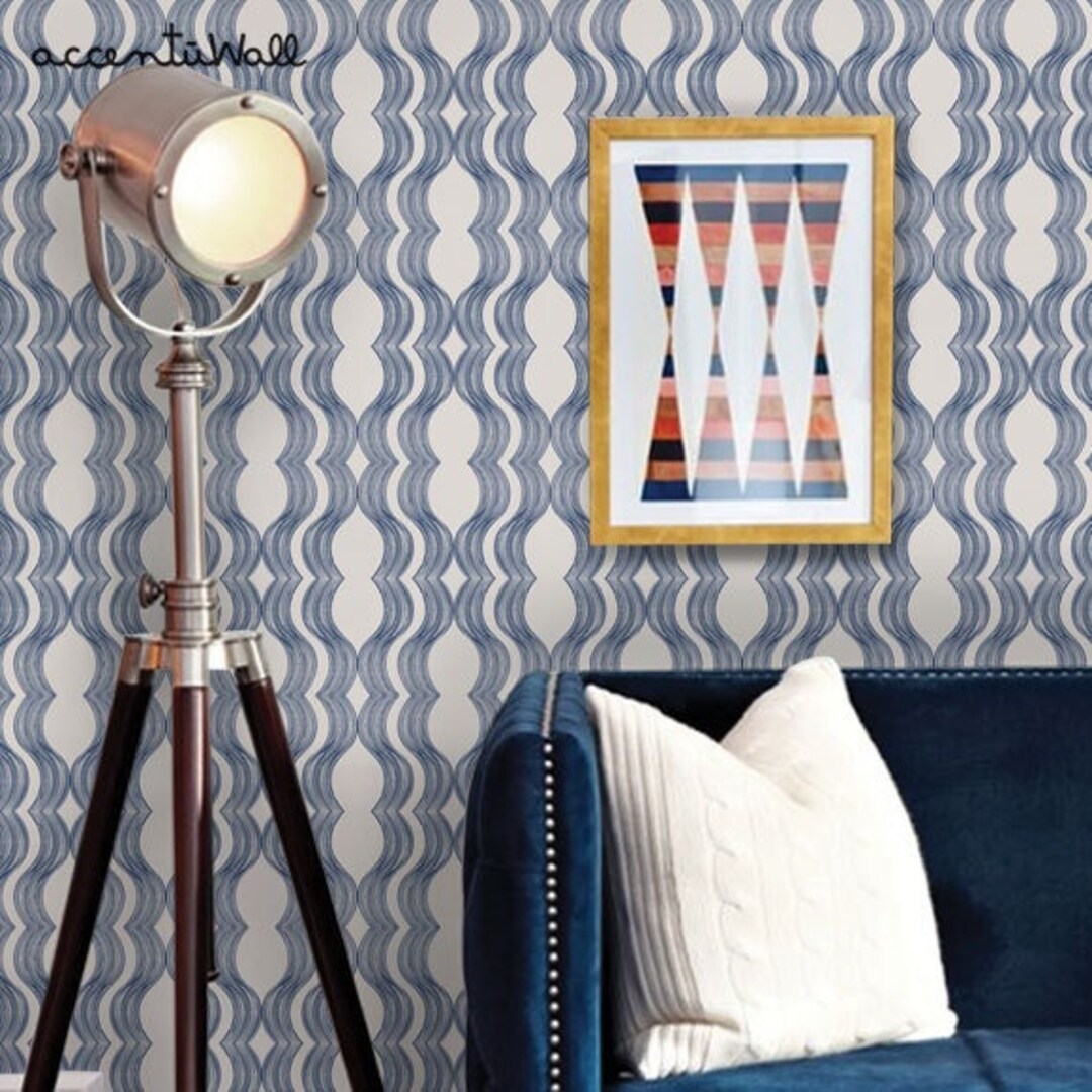 Wave Navy Wallpaper - Etsy
