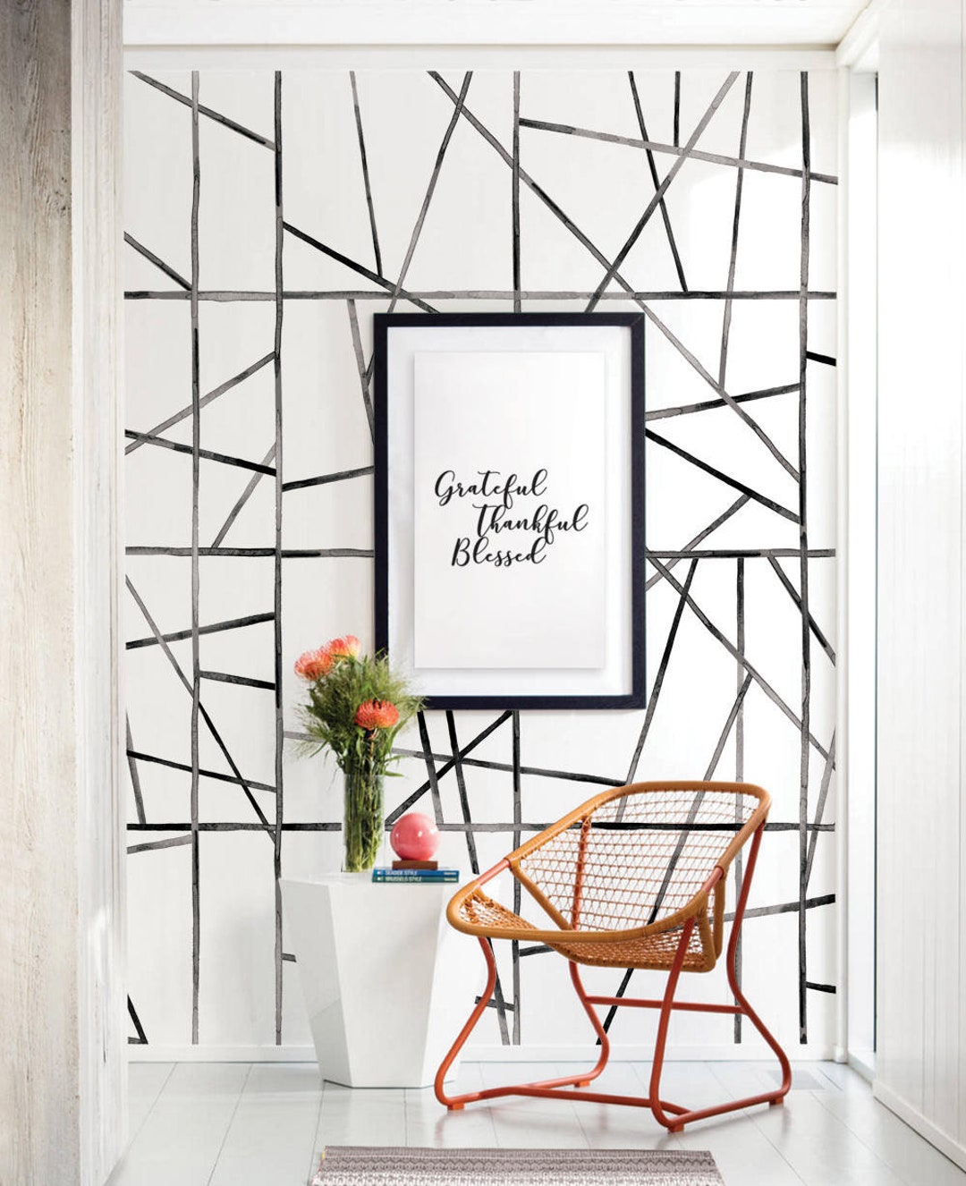 Watercolor Abstract Modern Lines Accent Mural Wallpaper, Line Art ...