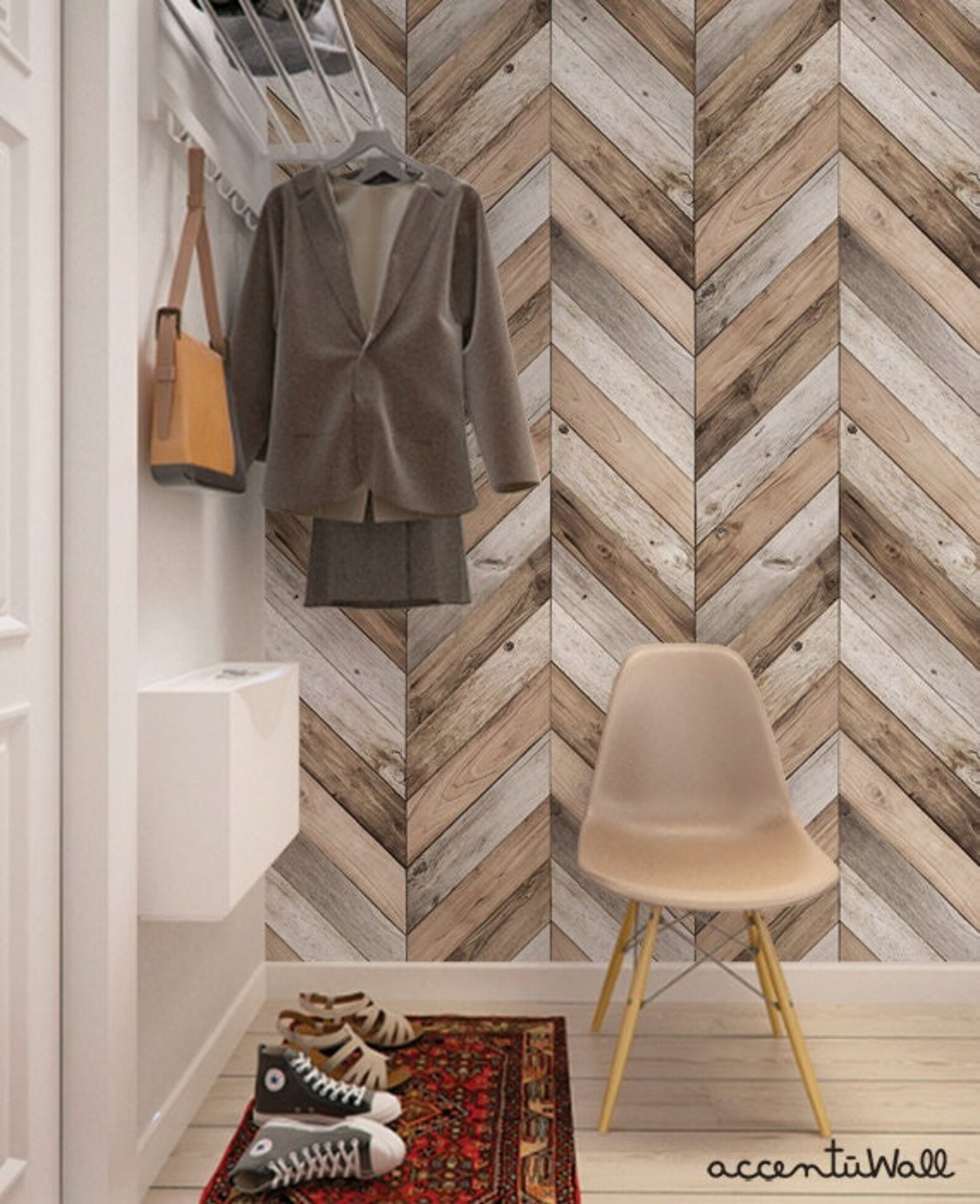 Chevron Wood Herringbone Wallpaper, Original Brown, Wallpaper - Etsy