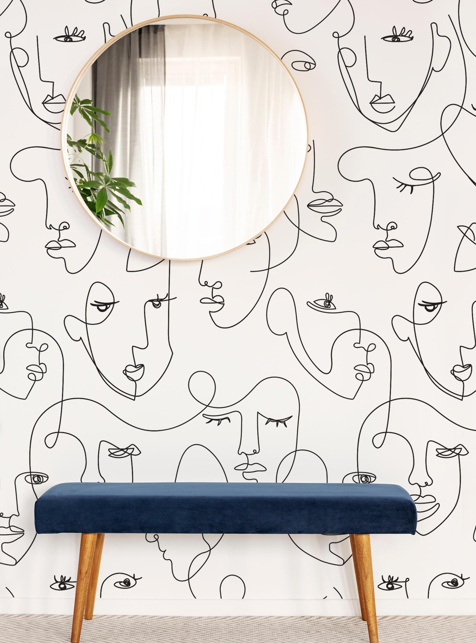 Minimalist Face Line Art Wallpaper Mural: Black Silhouette - Etsy