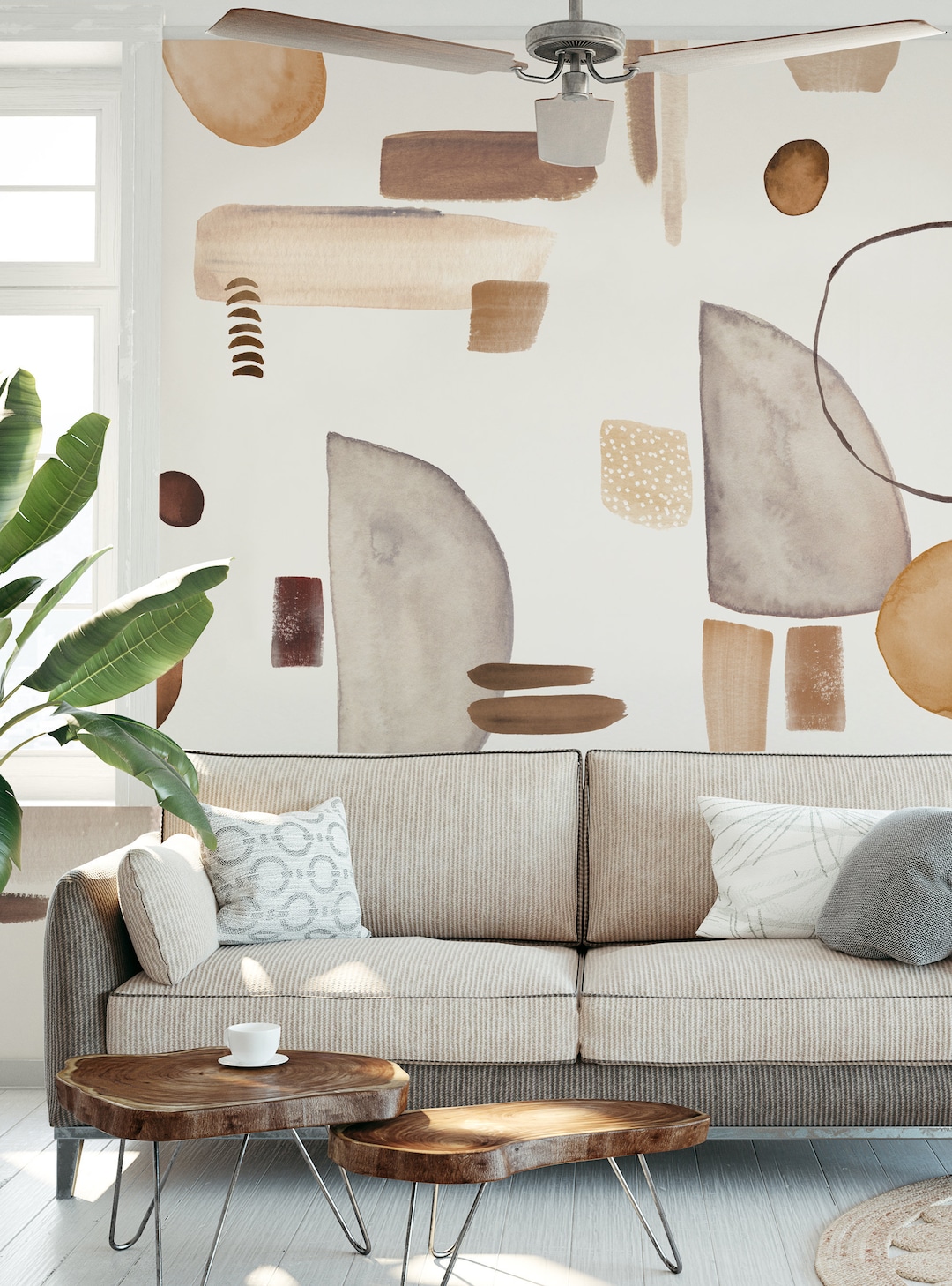 Buy Abstract Modern Art Shapes Wall Mural - Brown Online in India - Etsy