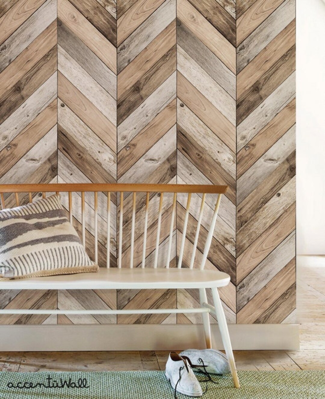 Chevron Wood Herringbone Wallpaper, Original Brown, Wallpaper - Etsy