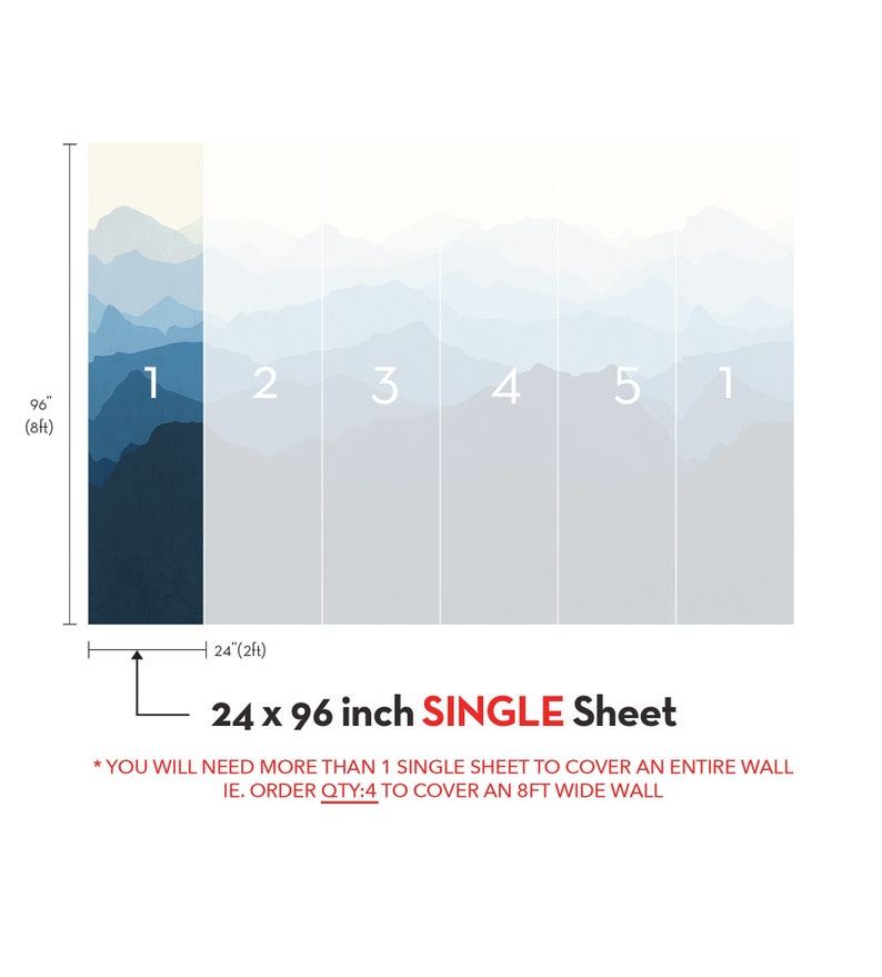Mountain Mural Wallpaper, Ocean Blue, Ombre Mountain Extra Large Wall ...