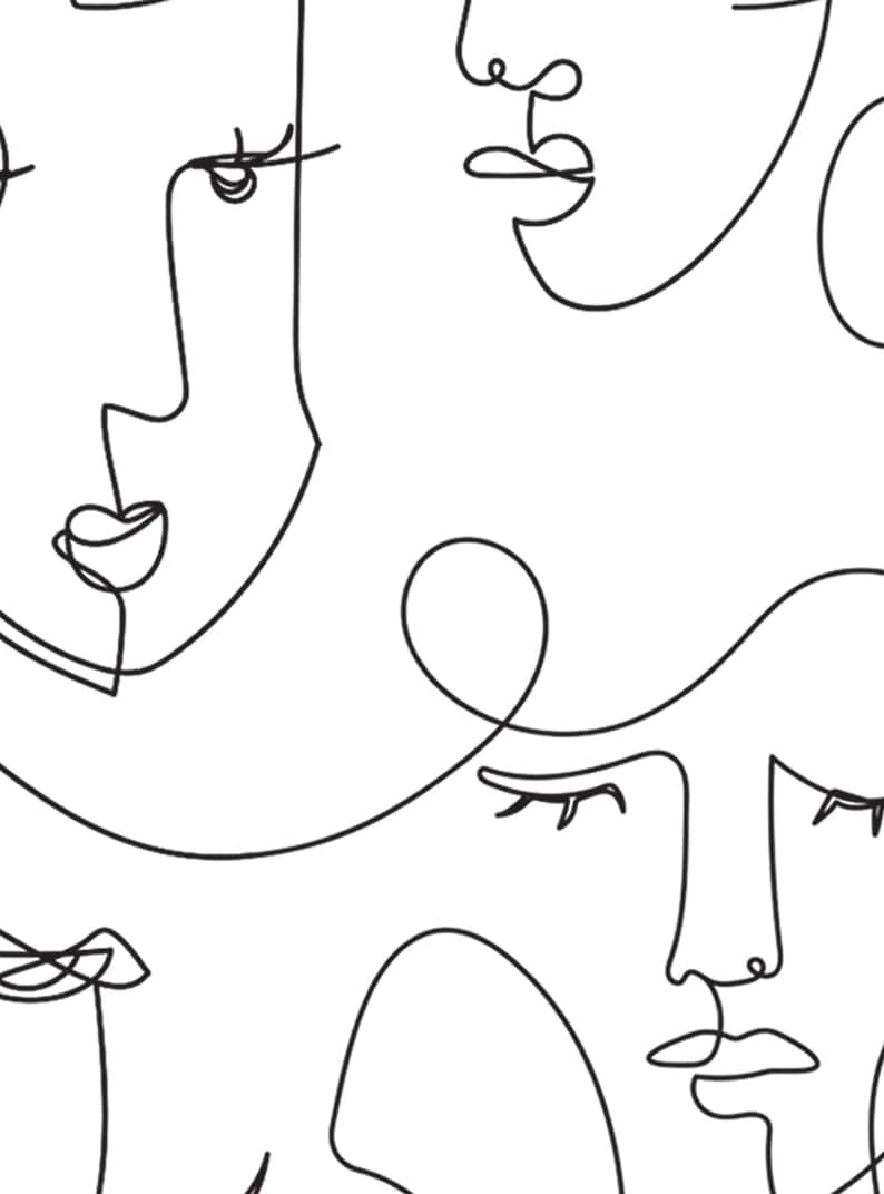 Minimalist Face Line Art Wallpaper Mural: Black Silhouette - Etsy