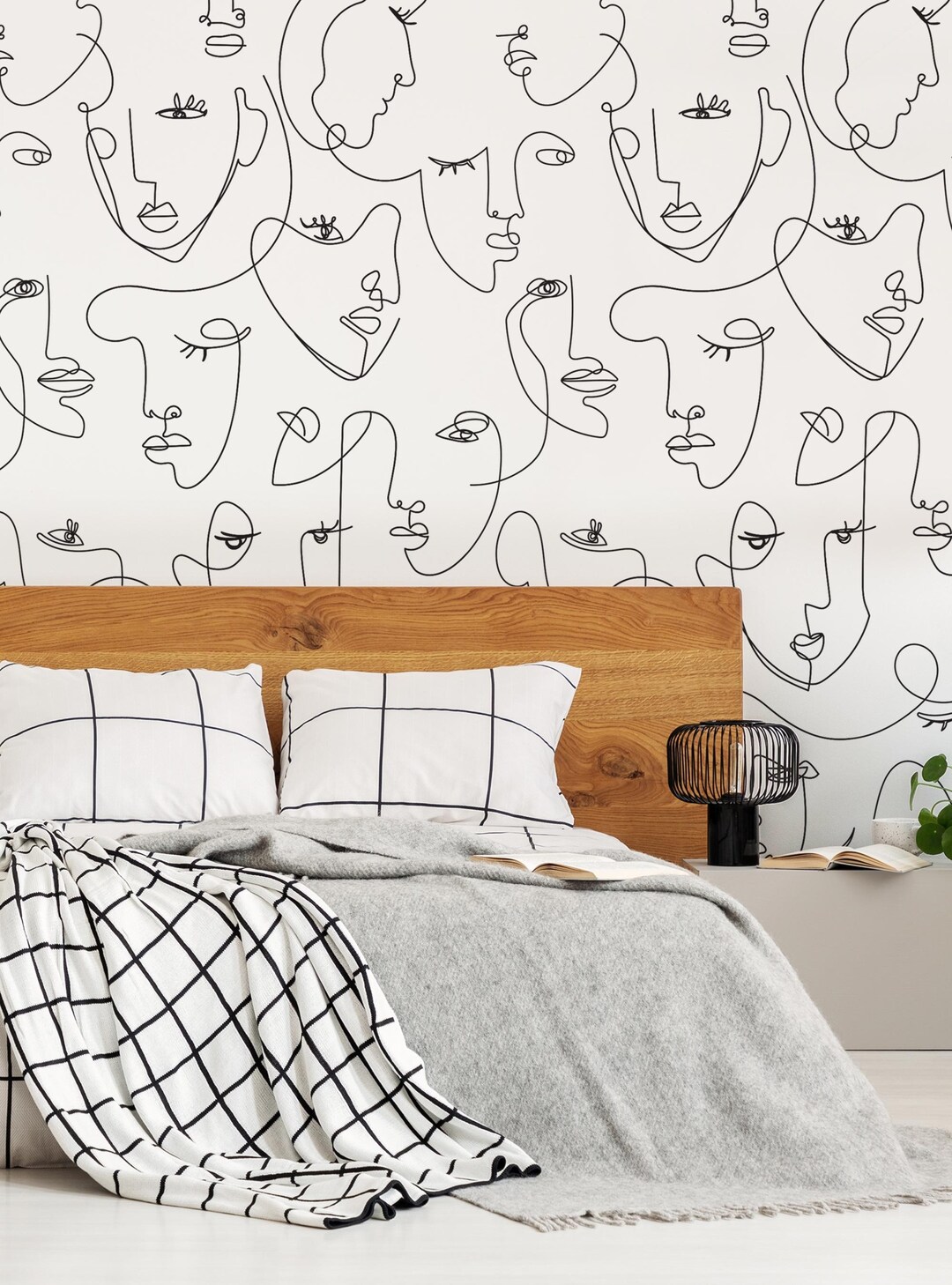 Minimalist Face Line Art Mural Wallpaper, Black, Wall Mural Wallpaper ...