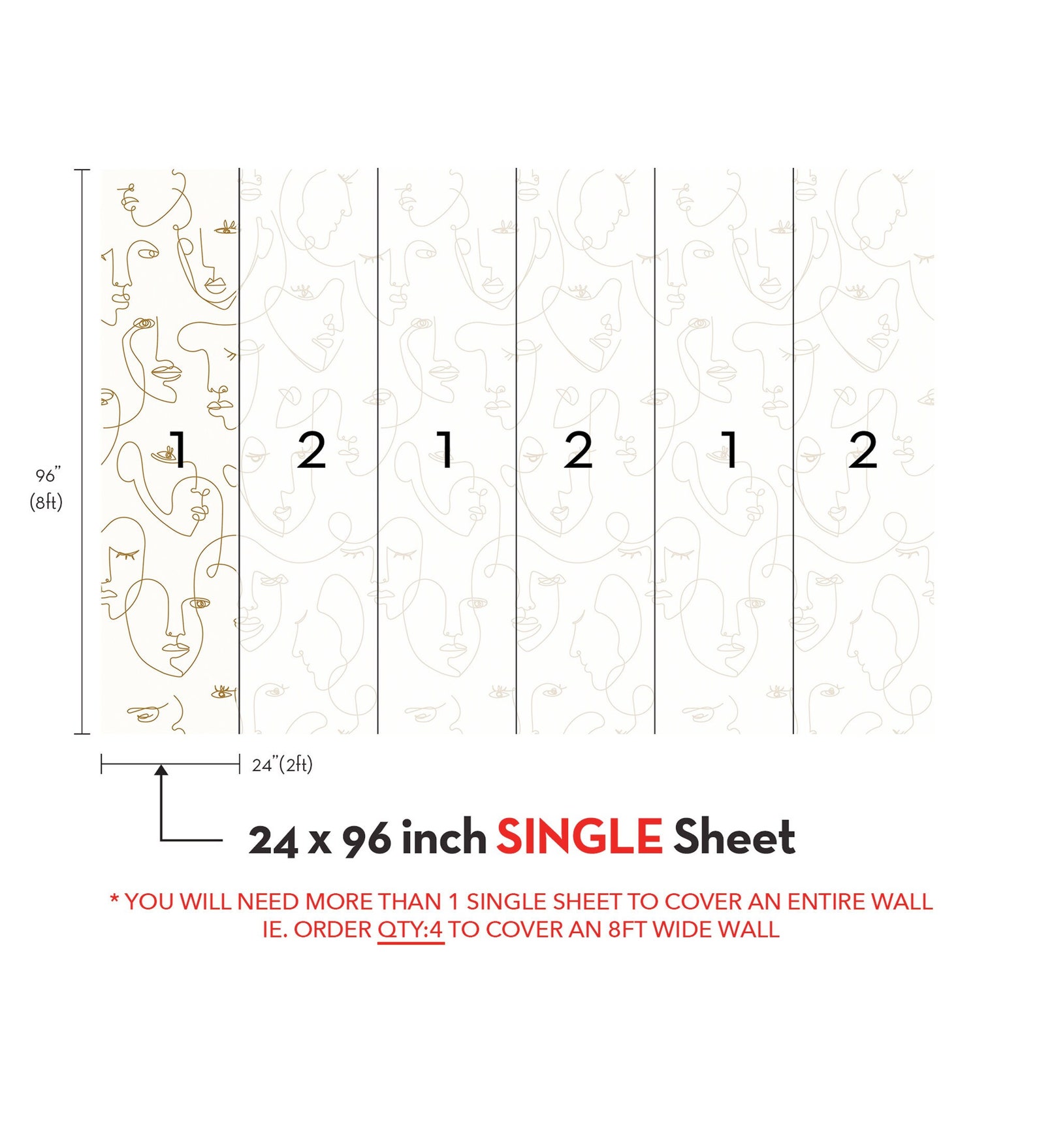 Minimalist Face Line Art Mural Wallpaper, Gold, Peel and Stick Wall ...