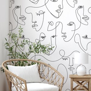 Minimalist Face Line Art Wallpaper Mural: Black Silhouette - Etsy