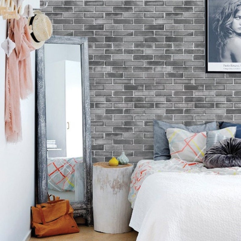 Grey Brick Wallpaper - Etsy