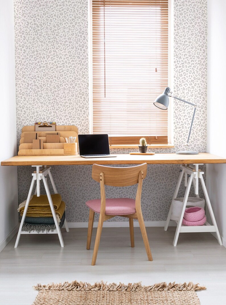 Animal Print Leopard Wallpaper, Light Grey, Wallpaper - Etsy