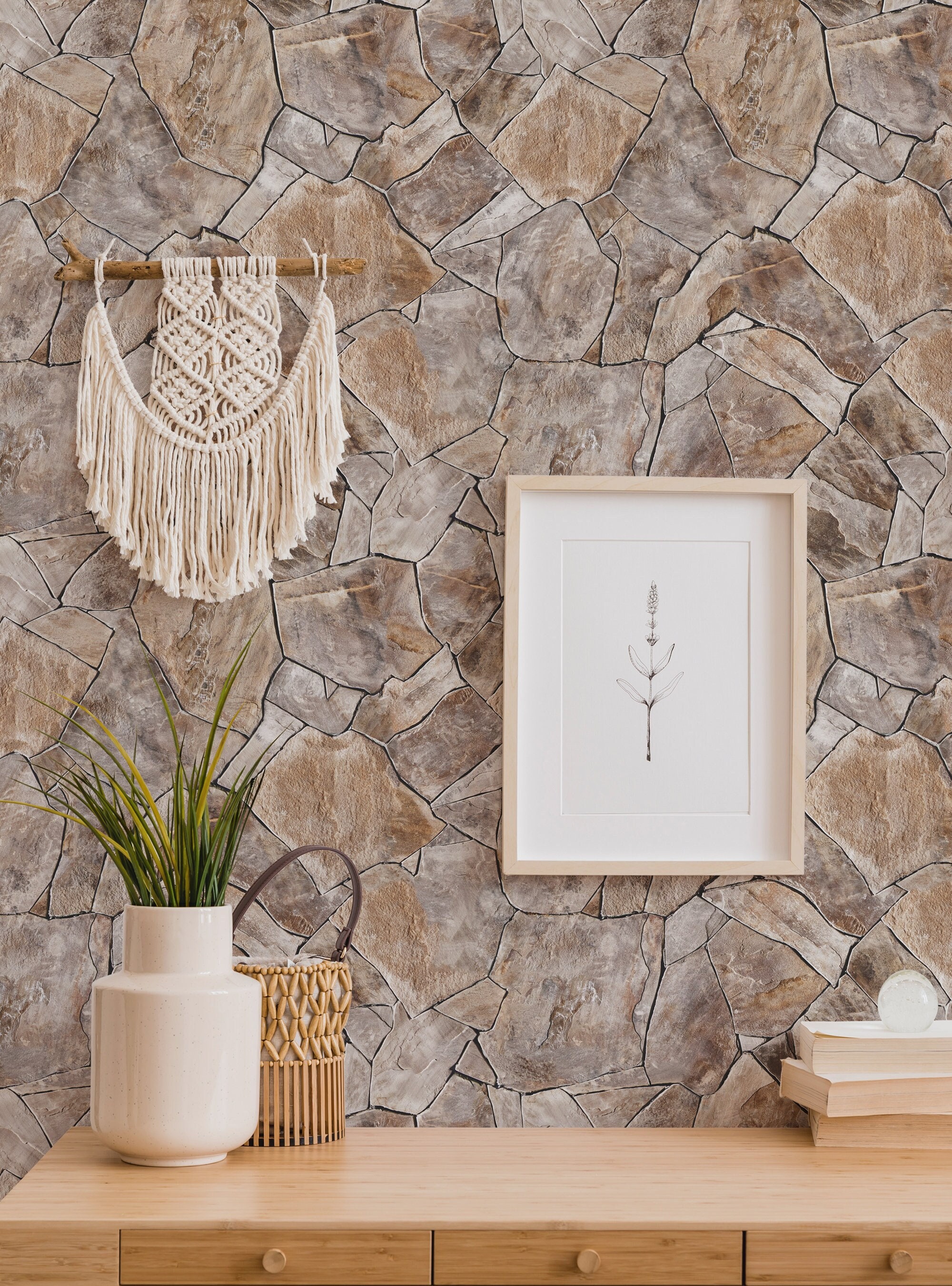 Split Stone Mosaic Stone Look, Light, Wallpaper - Etsy