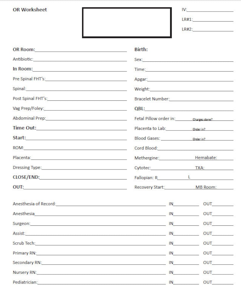 Labor and Deliver OR Worksheet - Etsy