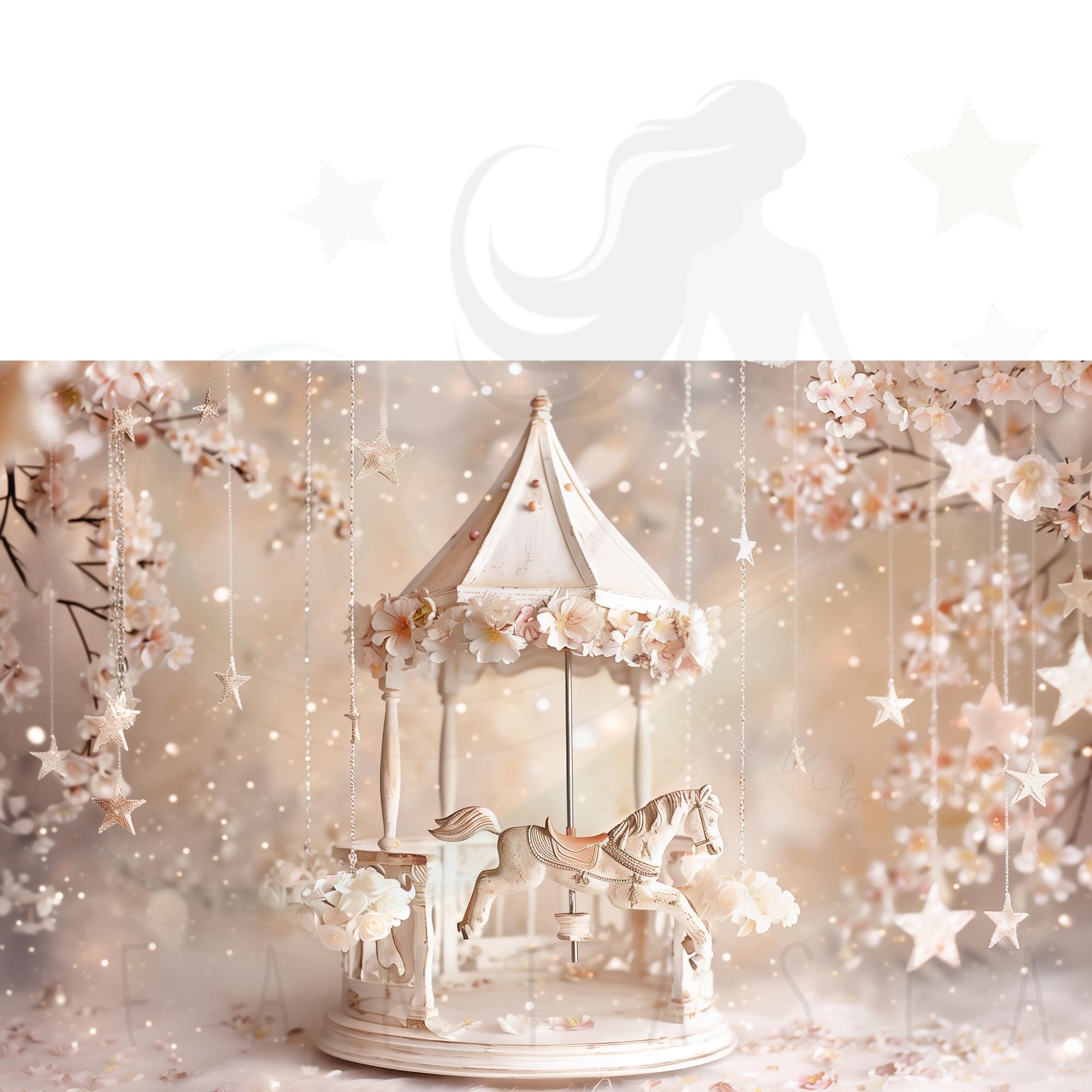 Vintage Carousel Horse Digital Backdrops, Floral Fantasy Backgrounds ...