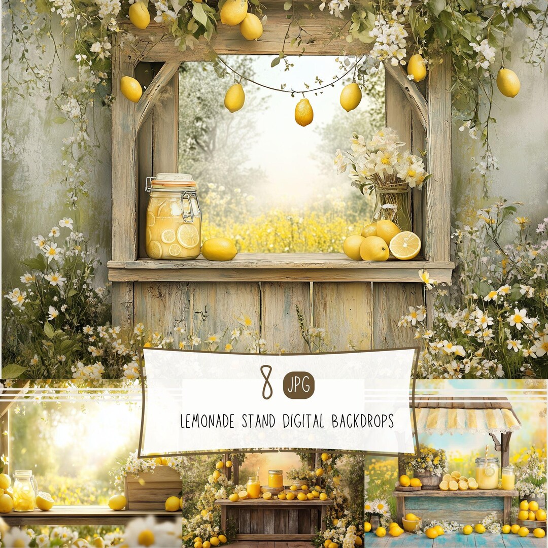 Lemonade Stand Digital Backdrops, Rustic Summer Picnic Photo ...