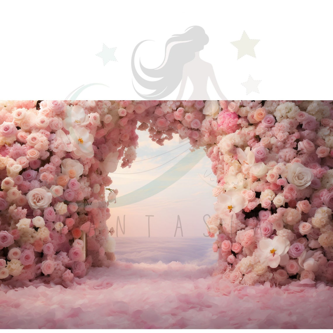 Flower Shower Wall Digital Backdrops, Maternity Bride Portrait Digital ...