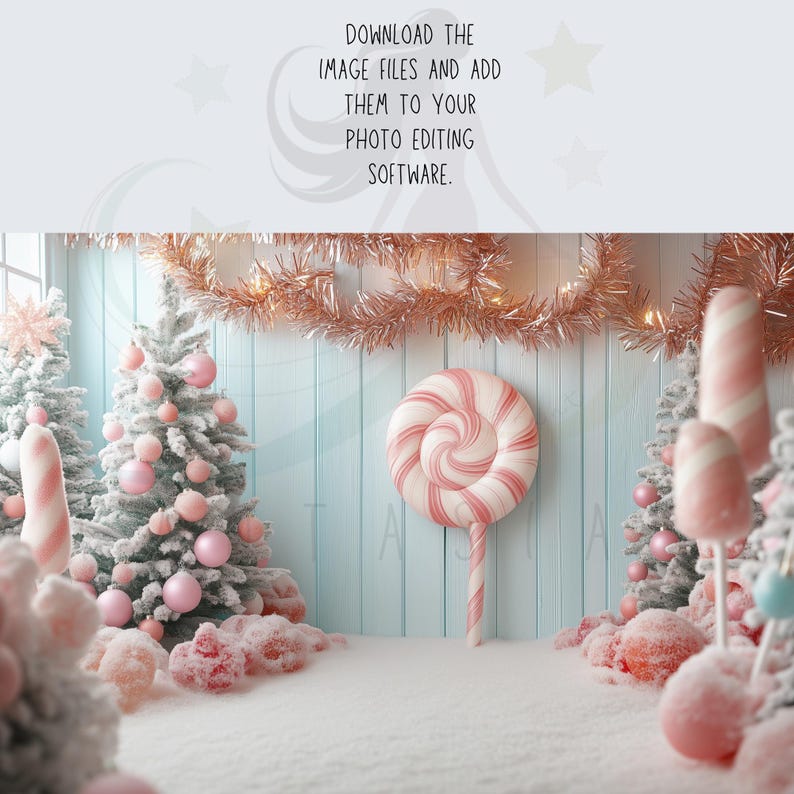 Candy Cane Christmas Digital Backdrops, Pink Candyland, Winter Holiday ...