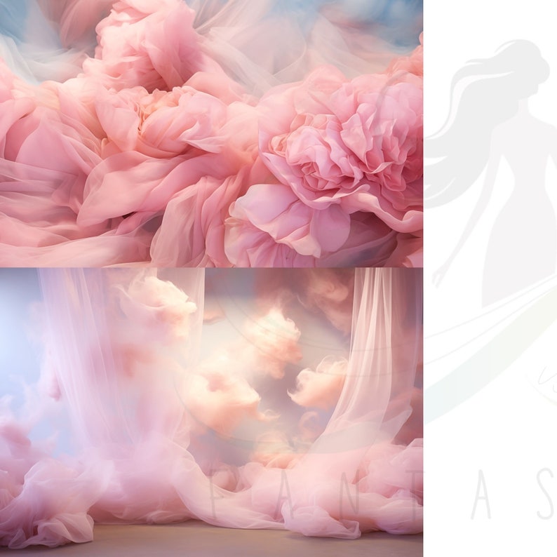 Fine Art Pink Floral Curtains Digital Backdrop, Studio Backdrops ...