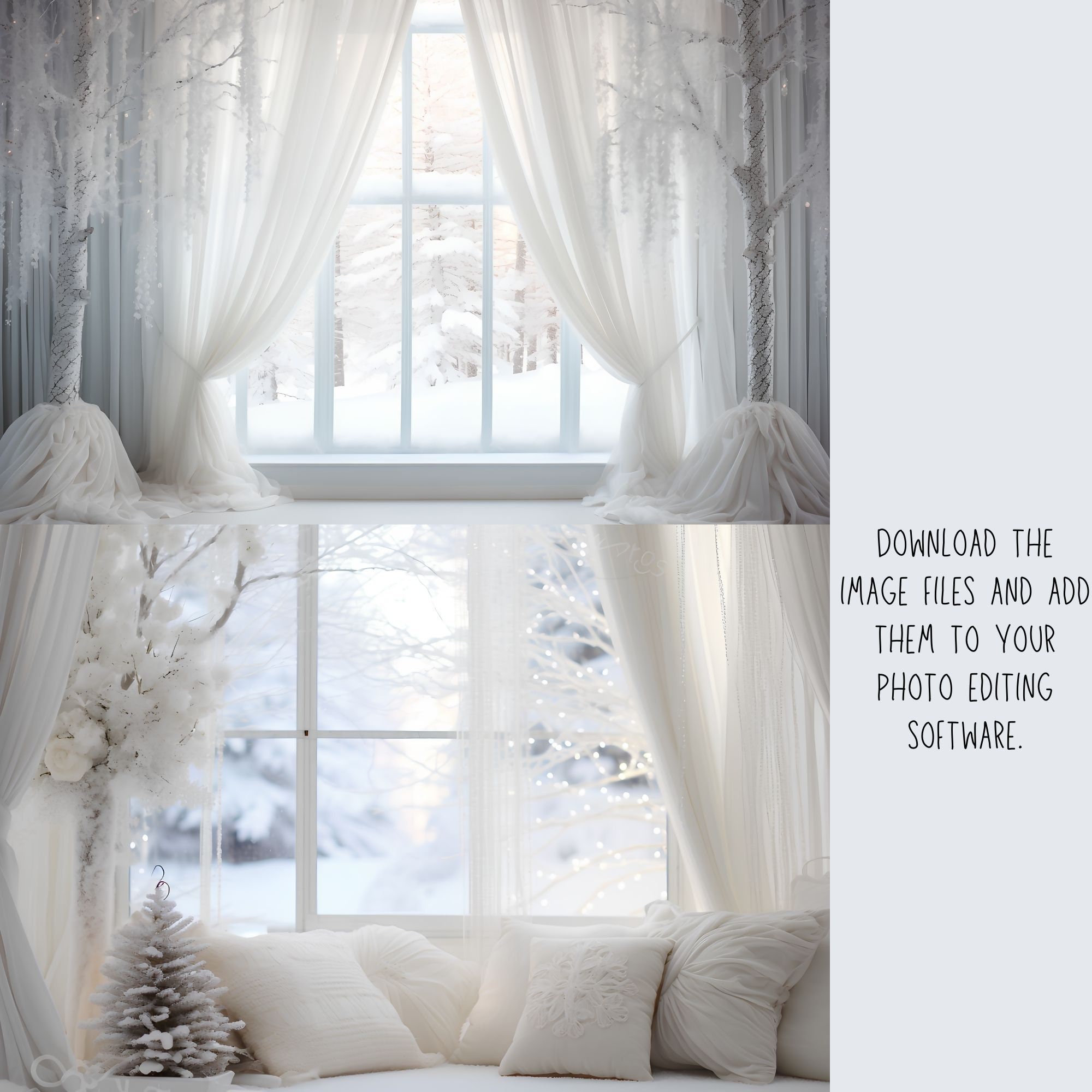 Cozy White Christmas Digital Backdrops, Studio Backdrops Holiday Winter ...