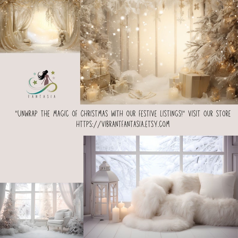 Cozy Christmas Bench Digital Backdrops, Red & Beige Pillows With Snowy ...