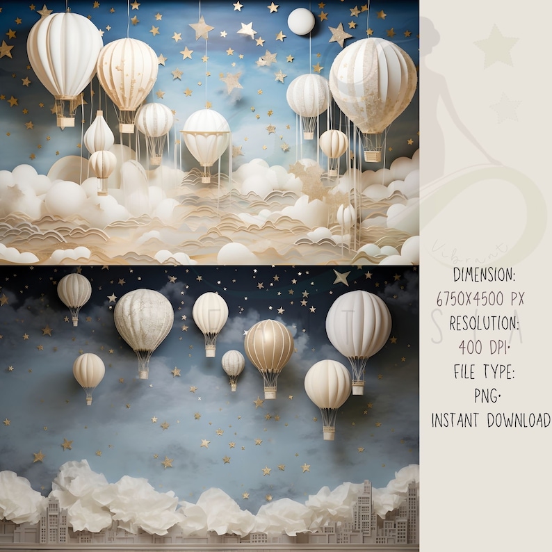 Hot Air Balloon Digital Backdrops, Studio Backdrops Cake Smash ...