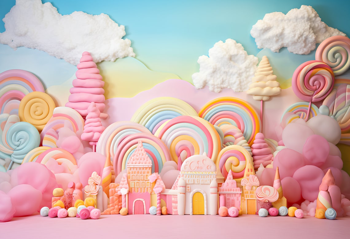 Candyland Haunt Digital Backdrops, Rainbow Backdrops, Children Birthday Cake Smash Photography ...