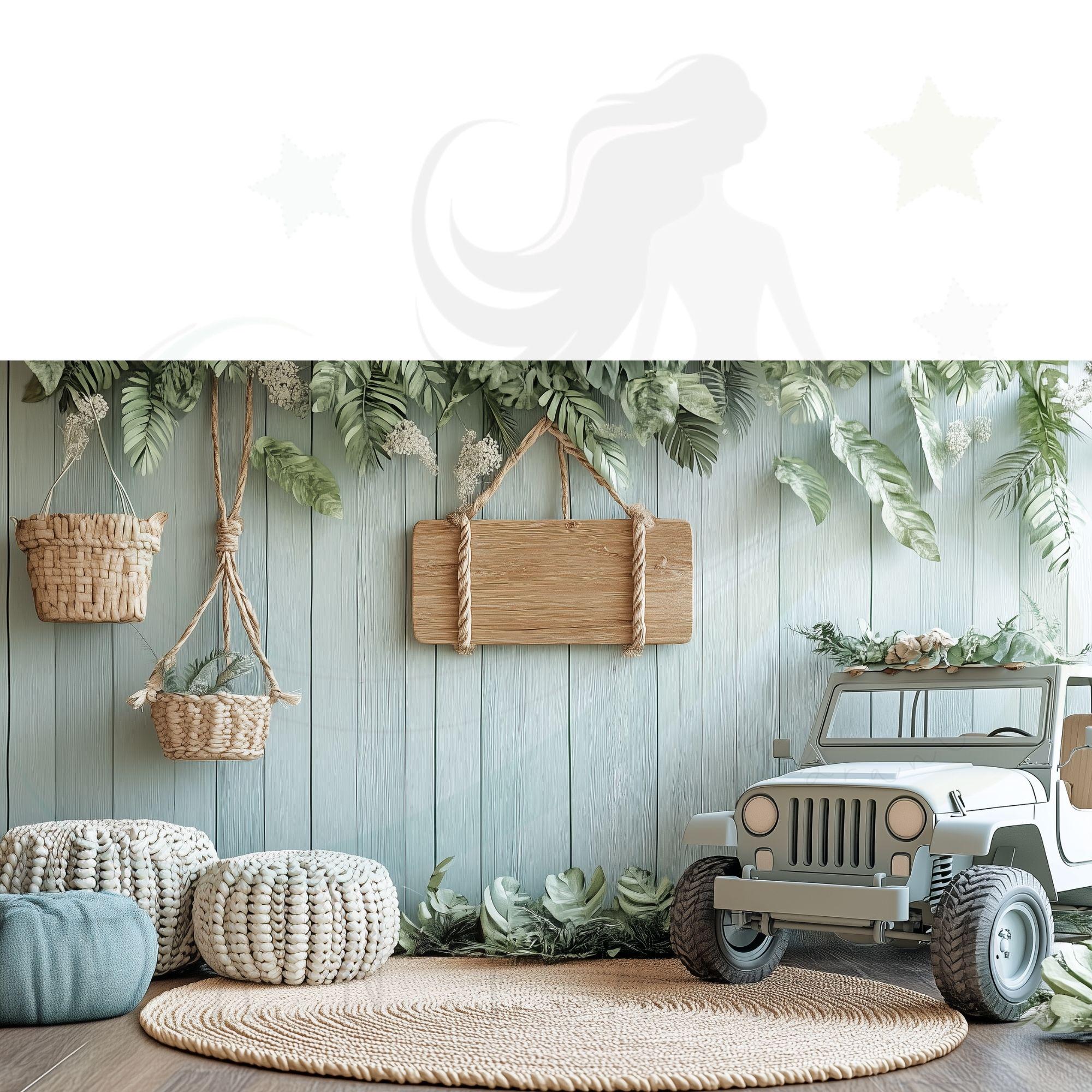 Jungle Safari Jeep Digital Backdrops: Tropical Adventure Backgrounds ...