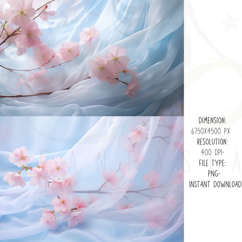 Sakura Cherry Blossom Digital Backdrops, Soft Fabric Texture ...