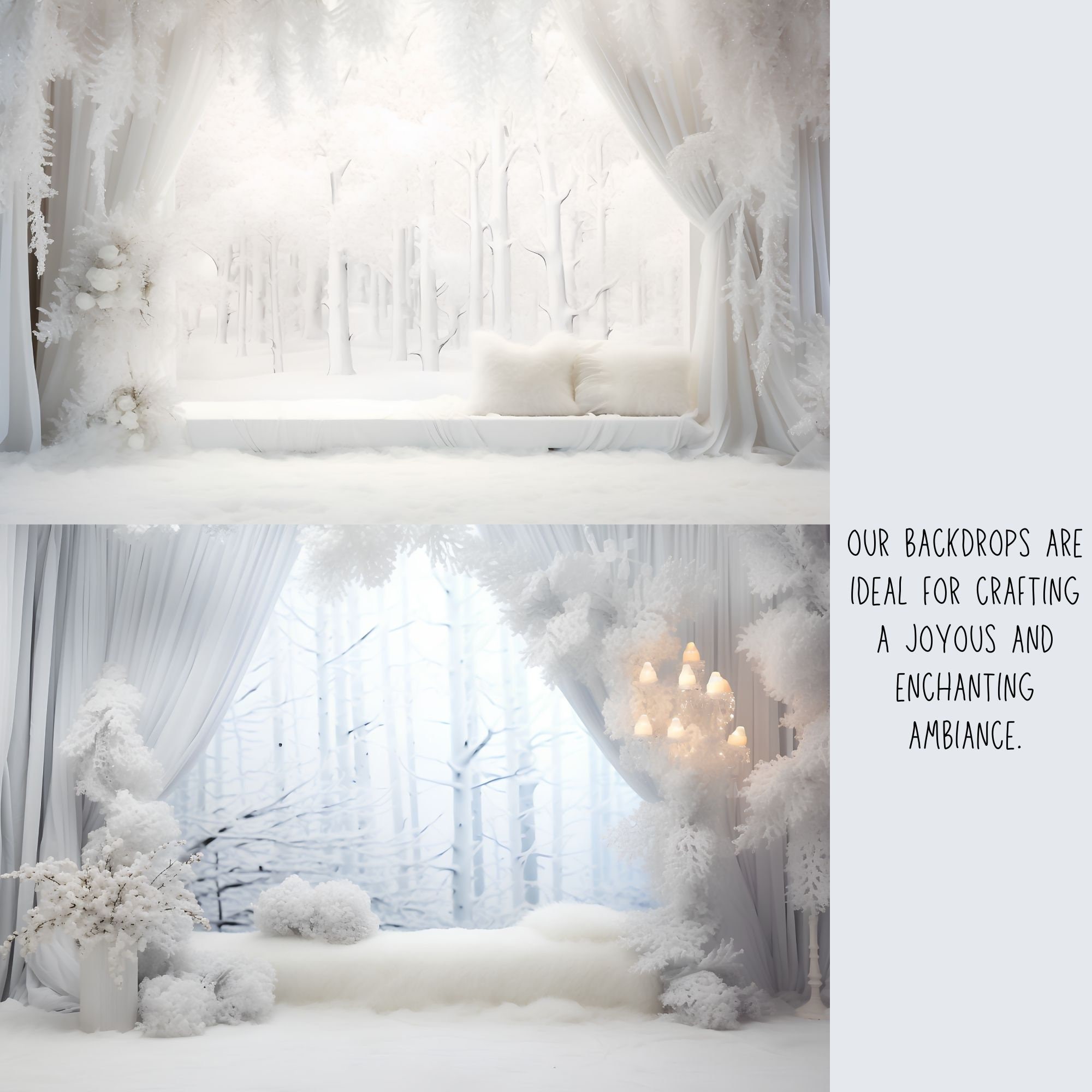 Cozy White Christmas Digital Backdrops, Studio Backdrops Holiday Winter ...